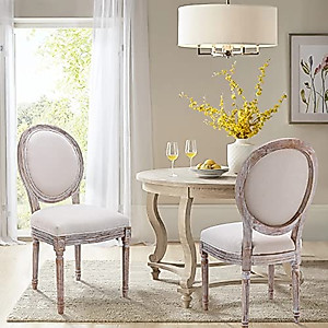 COLAMY French Country Dining Chairs Set of 6, Upholstered Farmhouse Dining Room Chairs with Round Back, Solid Wood Legs, Accent Side Chairs for Kitchen/Living Room/Bedroom- Beige