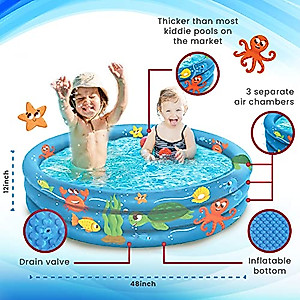 JAMBO Kiddie Pool with Inflatable Bottom | 48" x 12" Sea Friends Inflatable Kiddie Pool for Kids and Toddlers | Doubles as a Ball Pit & Dog Pool | Great Splash Pool Backyard Water Toys