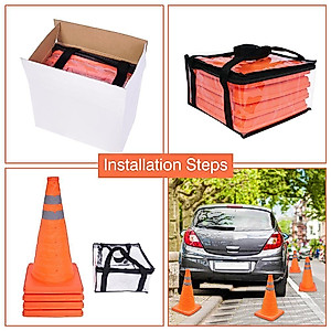 hatatit 4 Pack 18" Collapsible Traffic Cones PVC Safety Road Parking Cones Fluorescent Orange Up Reflective Safety Cones