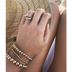 ARATLENCH Beaded Bracelet for Women Stack Stretch String Brass Ball Beads Bracelet Set for Girls (5 pcs gold beads bracelet)