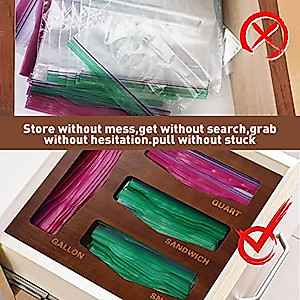 Mohoeey Ziplock Bag Storage Organizer for Kitchen Drawer, Bamboo Baggie Organizer Holder, Suitable for Gallon, Quart, Sandwich and Snack Variety Size Bag (Brown)