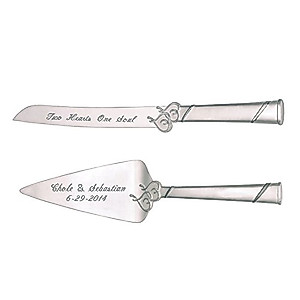 Personalized Locked In Love Double Heart Wedding Cake Knife & Server Engraved Free - Ships from USA