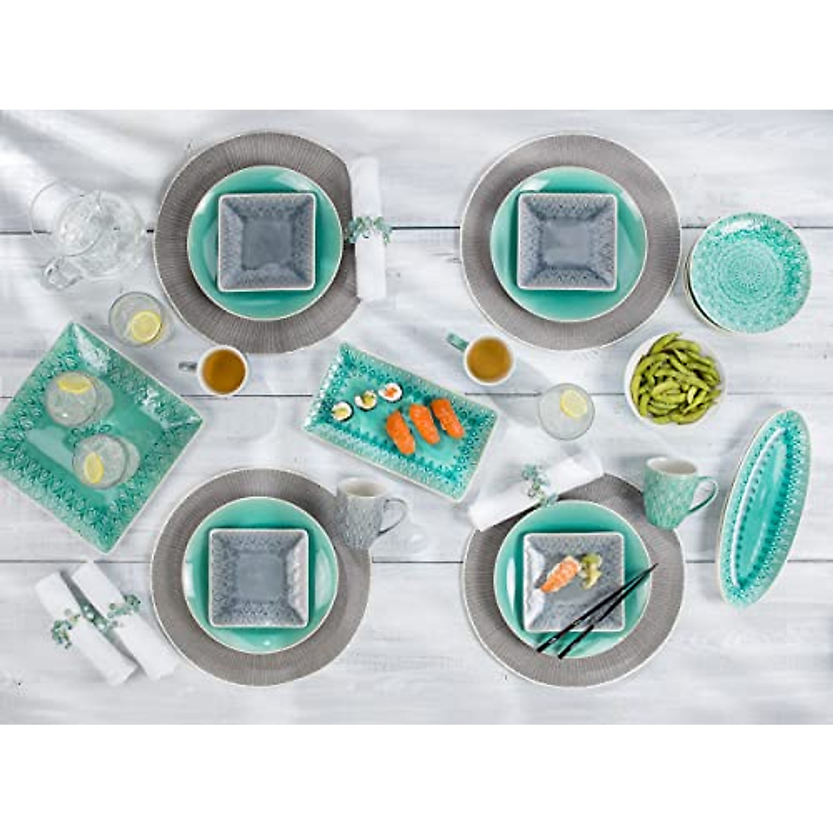 Euro Ceramica Peacock Collection Dinnerware Set, Service for 4, Grey