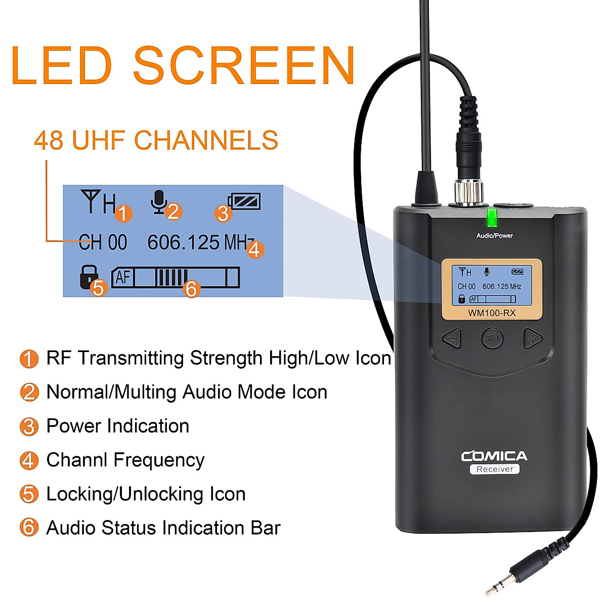 Wireless Lavalier Microphone System, Comica CVM-WM100 UHF 48 Channels Professional Wireless Microphone Compatible with Canon Nikon Sony Panasonic DSLR Cameras,XLR Camcorder,Smartphone etc.