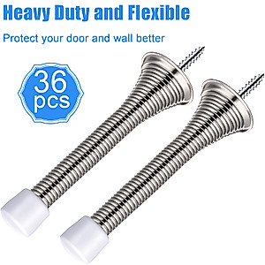 36 Pieces Spring Door Stopper Brushed Satin Door Stop for Wall 3-1/8 Inch Flexible Heavy Duty Wall Protector Doorstop with Rubber Bumper Tips (Brushed Silver)