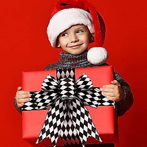 2 Rolls Christmas Checkered Ribbon Black and White Check Ribbon Diamond Check Wired Edge Ribbon Diamond Pattern Decorative Ribbons for Christmas Fall Tree Wrapping DIY Crafts (2.6 Inch)