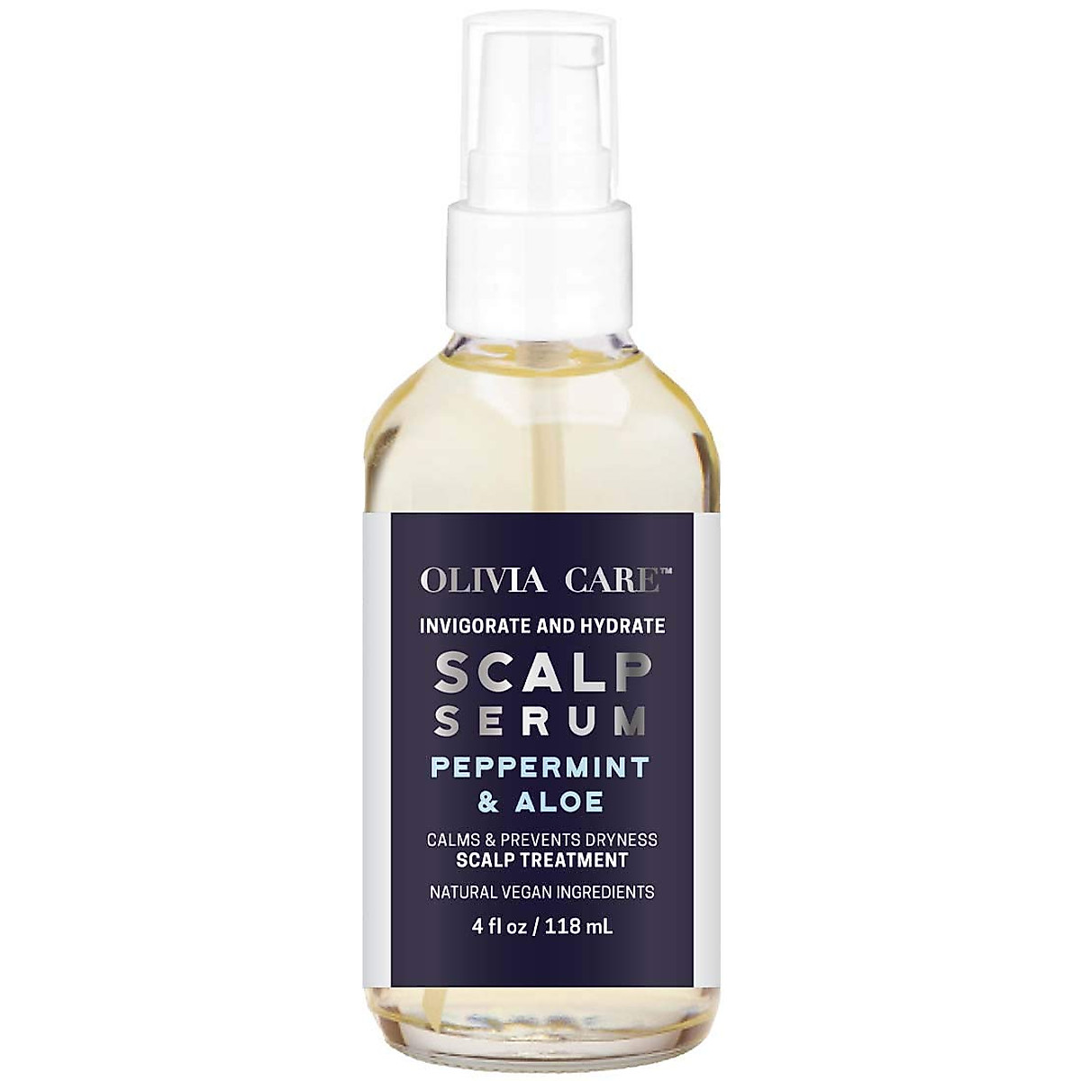 Peppermint & Aloe Hair Scalp Serum by Olivia Care - Natural & Vegan Ingredients - Invigorate, Soothe, Calm, Hydrating Scalp Treatment - Prevent Dryness - 4 FL OZ