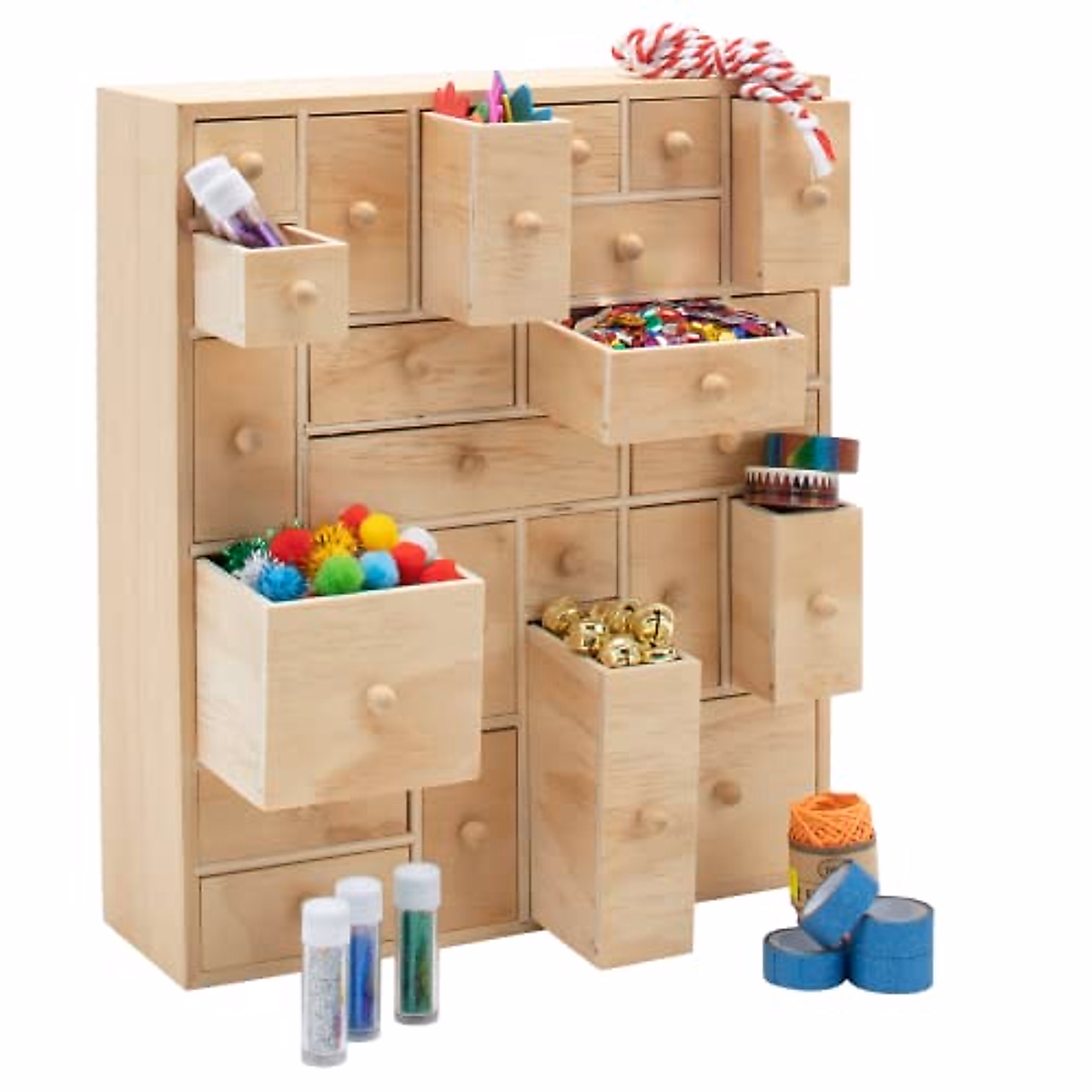 HYGGEHAUS Art Organizer & Storage - 24 Drawer Crafts Organization | Apothecary Cabinet Dresser Chest | DIY Advent Wooden Calendar | Comes Fully Assembled, Solid Pine Wood - L:12.5" x H:14.5" x D:4"