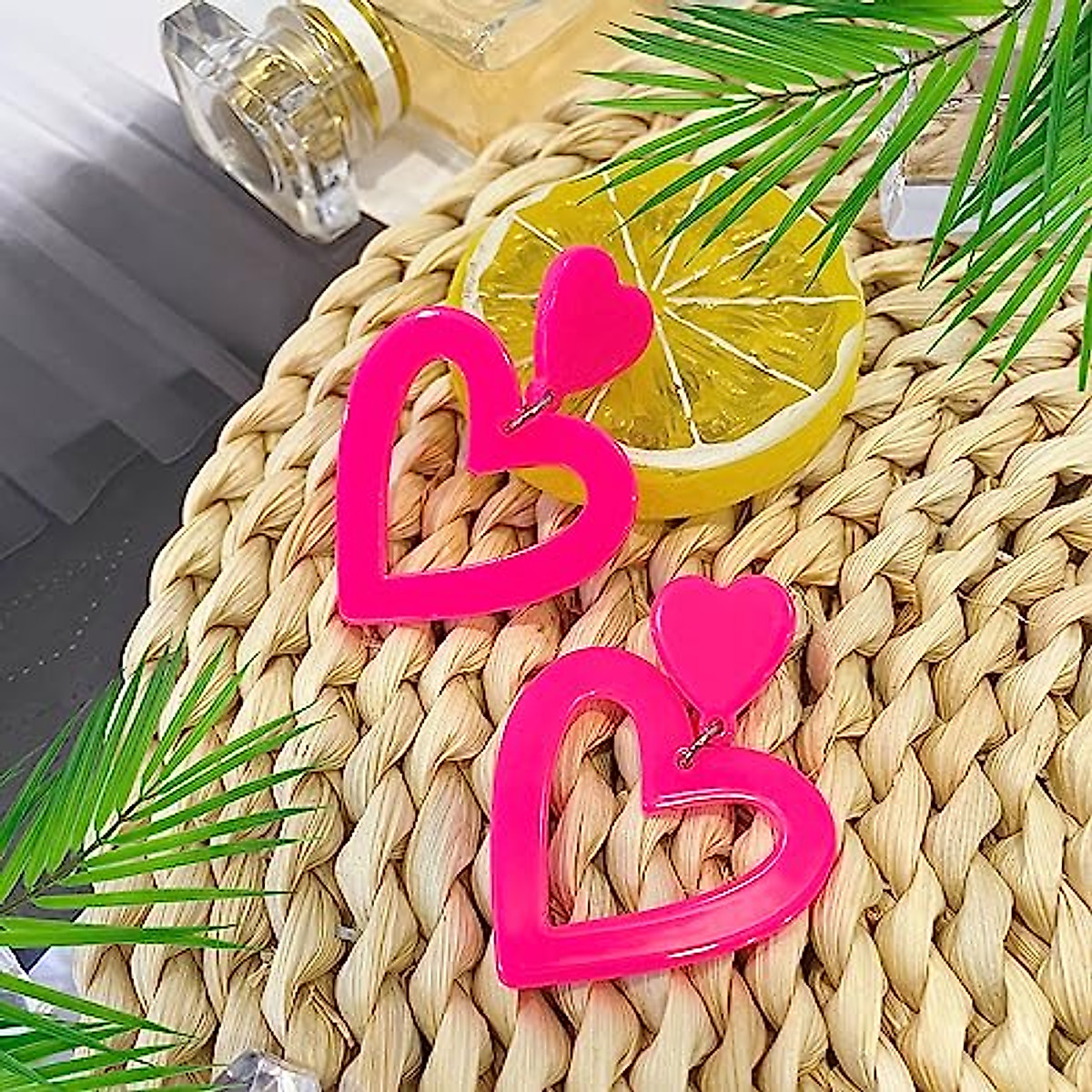 Double Heart Earrings Dangling Heart Drop Earrings For Women & Heart Shaped Sunglasses Set, Chic Outfit Jewelry Fan Gifts (A-Pink Heart Earrings)