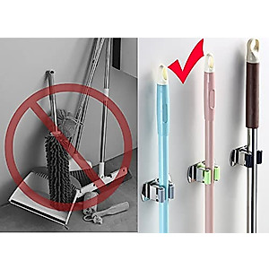 Hevengao Broom Holder Wall Mount, 4 pack Heavy Duty Stainless Steel Mop and Broom Rack Holder Hanger for Laundry Garage Garden Organizer