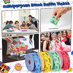 Teling 12 Roll Raffle Tickets Bulk, 12000 Double Roll Tickets, Consecutively Numbered 50/50 Raffle Tickets for Events Raffle Concert Fundraiser Party Carnival Auctions, 1000 Tickets Each Roll, 4 Color