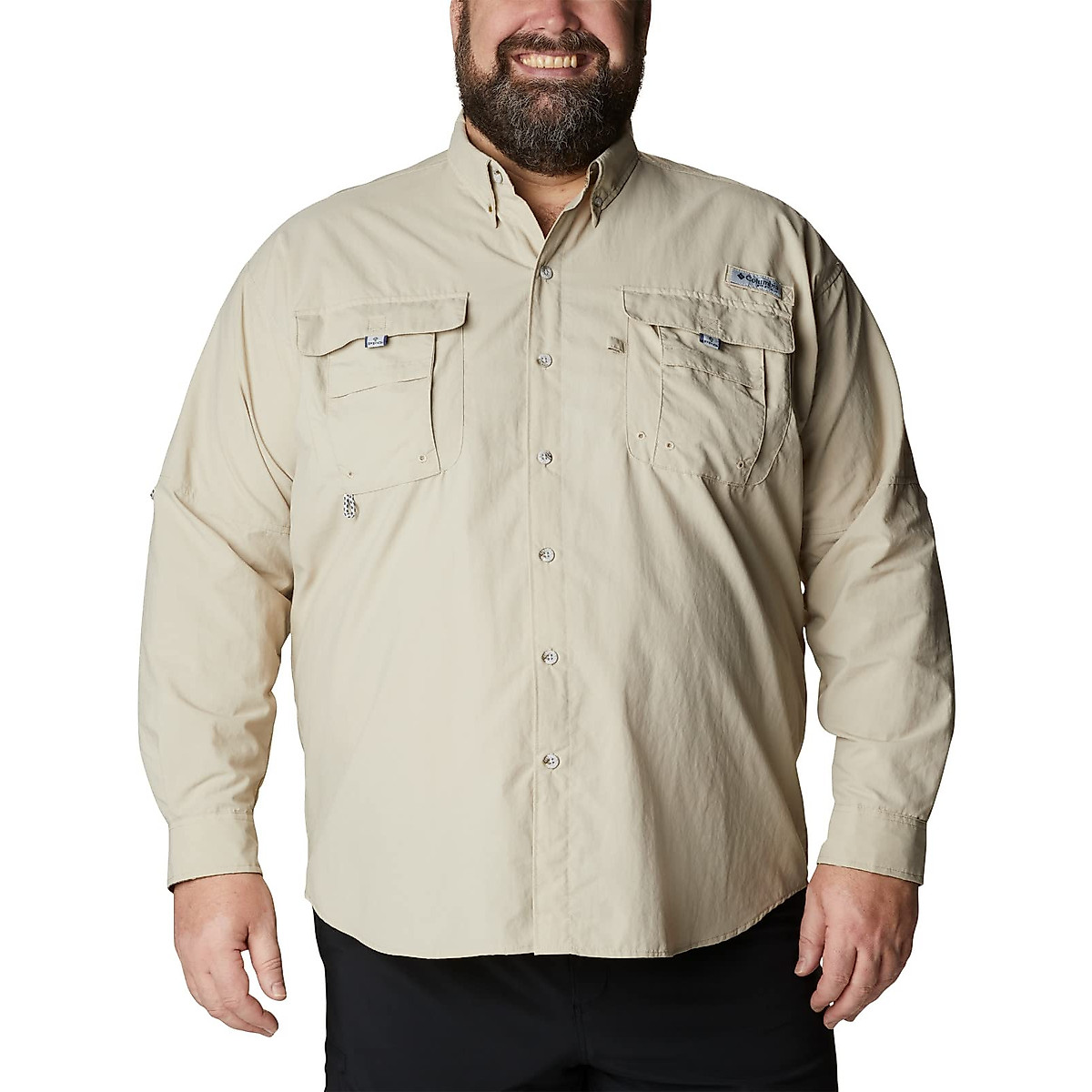 Columbia Men's PFG Bahama II Long Sleeve Shirt, Breathable, UV Protection, Fossil/Realtree Edge, Large