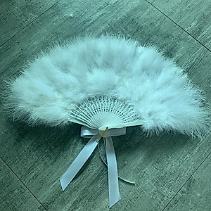 Custom Wedding Feather Hand Fan with Silver Pears Luxury Dance Fan DIY Bride Hand Held Photo Props Wedding Party Favor