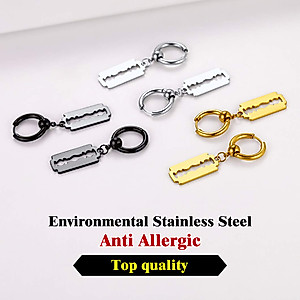 Huggie Hoop Earrings Set with Dangle Razor Stainless Steel Men Women Cartilage Earring Hoop Fits Sensitive Ears Hip Hop Jewelry