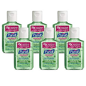 Purell Advanced Hand Sanitizer Soothing Gel, Fresh Scent, with Aloe and Vitamin E - 2 fl oz Travel Size Flip Cap Bottle (Pack of 6) – 3156-04-EC
