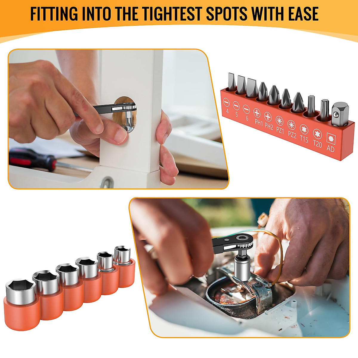 Right Angle Screwdriver Mens Gifts - 90 Degree Offset Ratcheting Screwdriver Pocket Mini Low Profile Ratchet Wrench Bit Socket Set for Tight Space Cool Gadgets EDC Gear Tool Stocking Stuffers for Men