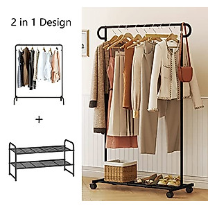 Hoctieon Rolling Clothes Rack,Portable Clothing Racks for Hanging Clothes,White Garment Rack on Wheels,Freestanding Closet Wardrobe Rack