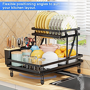 YKLSLH Dish Drying Rack, Collapsible Dish Racks for Kitchen Counter, 2 Tier Sturdy Dish Drainer with Utensil Holder-Kitchen Drying Rack