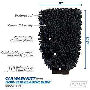 Reises Car Wash Mitt 2 Pack – Car Wash Sponge - Microfiber Wash Mitts for Car Washing - Scratch Free, Highly Absorbent Wash Mitt - Extra Large (Black)