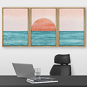wall26 Framed Canvas Print Wall Art Set Mid-Century Ocean Sunset Sun Horizon Nature Abstract Illustrations Modern Art Bohemian Decorative for Living Room, Bedroom, Office - 16"x24"x3 Natural