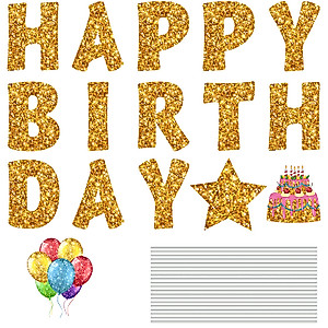 Jetec 18 Pieces Happy Birthday Yard Signs with Stakes, 16 Inches Birthday Outdoor Lawn Signs, Birthday Cake Balloon Patio Decorations, Garden Lawn Decorations for Birthday Party(Gold)