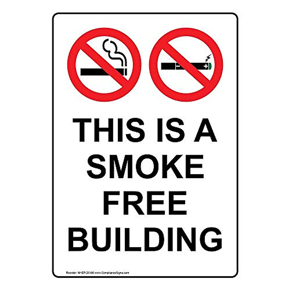 ComplianceSigns.com Vertical This is A Smoke Free Building Label Decal, 5x3.5 in. 4-Pack Vinyl for No Smoking