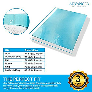 Gel Memory Foam Mattress Topper Twin Extra Long, Plush 2 Inch Thick, Premium Gel Infused Twin XL Memory Foam Mattress/Bed Topper/Pad for a Cool, and Comfortable Sleep. Made in The USA