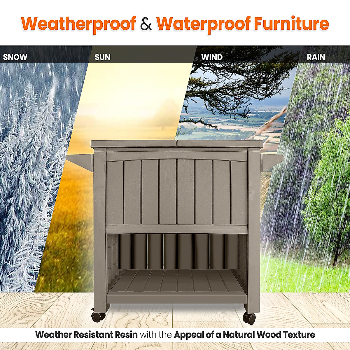 SereneLife 80 Quart Rolling Cooler Ice Chest, Portable Patio Party Bar Drink Cooler Cart on Wheels, Beverage Cart for Pool, includes Ice Bucket, Bottle Opener, and Shelf