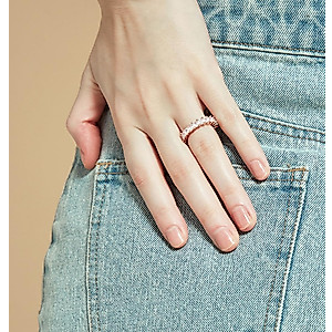 TIGRADE 4mm Eternity Ring Princess Cut Square Cubic Zirconia Engagement Wedding Band for Women Size 5 to 11,Rose Gold,Size 7