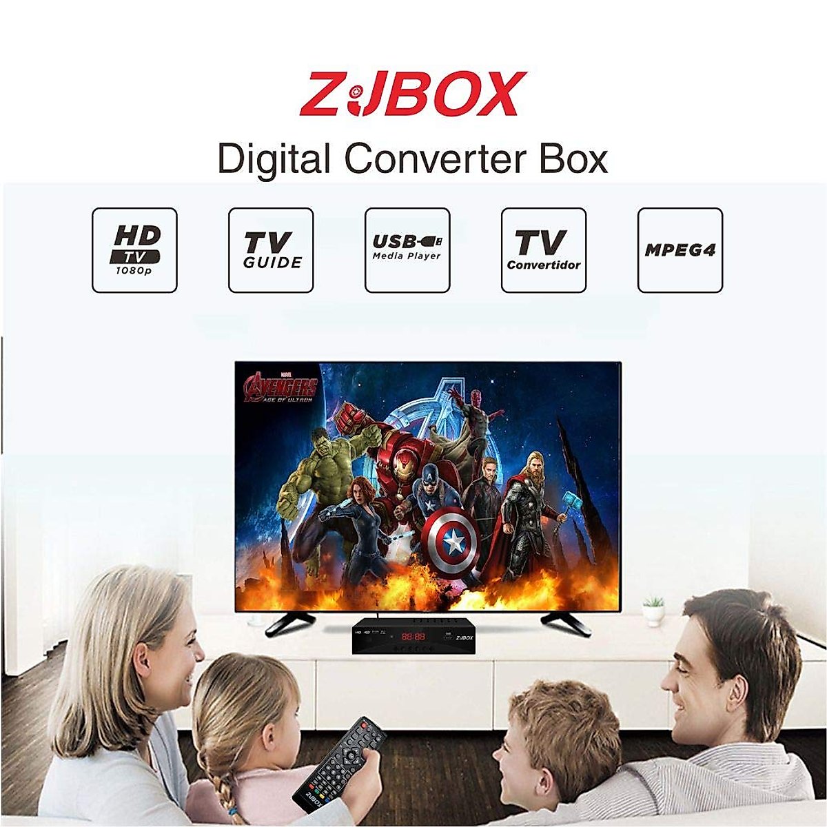 Digital TV Converter Box, ATSC Cabal Box - ZJBOX for Analog HDTV Live1080P with TV Recording&Playback,HDMI Output, Timer Setting TV Tuner Function Set Top Box Digital Channel Free