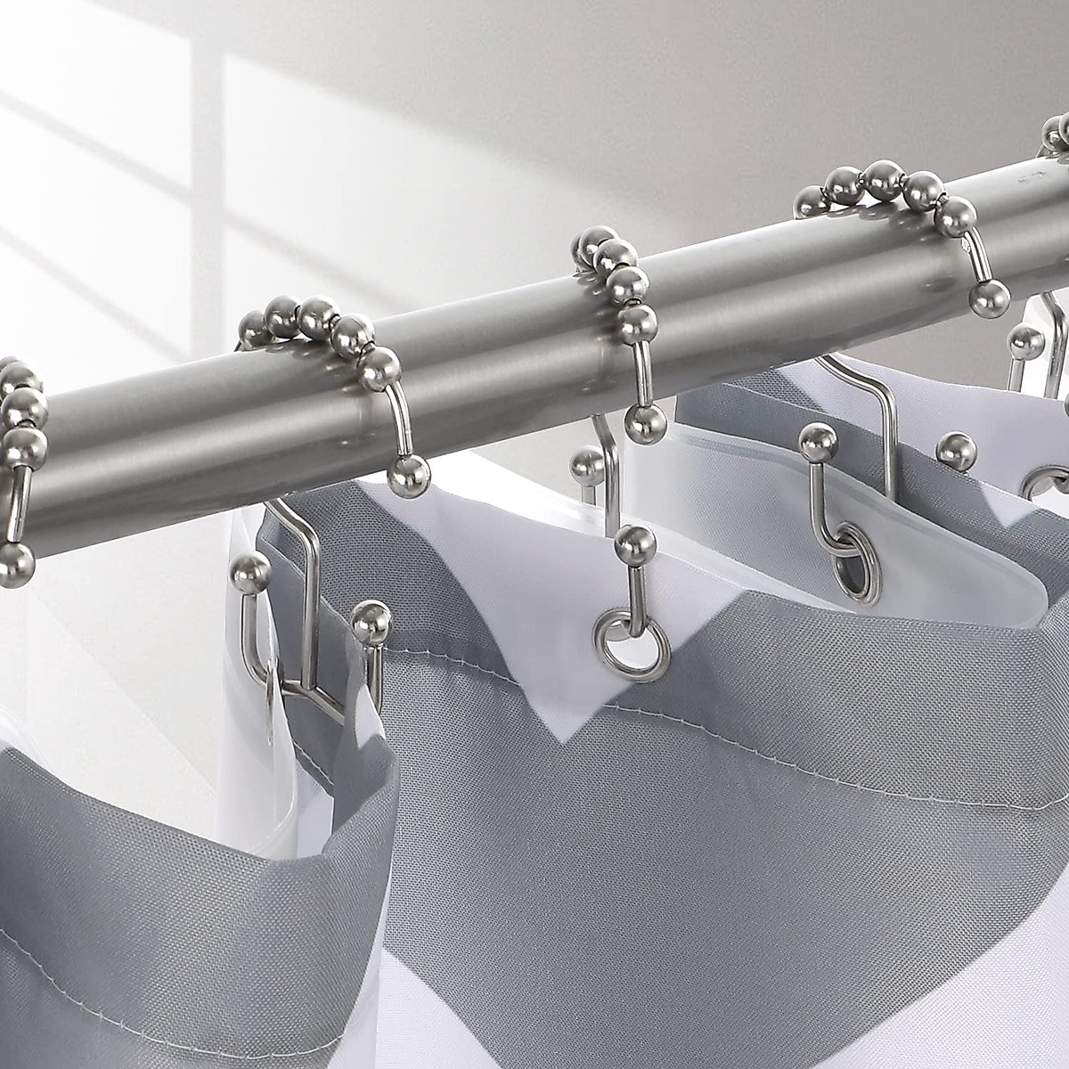 TOPROD Shower Curtain Hooks Rings, Double Sided Shower Curtain Hooks, Stainless Steel Shower Hooks Rust Proof for Bathroom Shower Curtain Rod Curtains, Free Gliding, Brushed Nickel, Set of 12