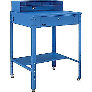 Global Industrial Flat Top Shop Desk w Pigeonhole Compartments, 34-1/2"W x 30"D x 38 to 42-1/2"H, Blue