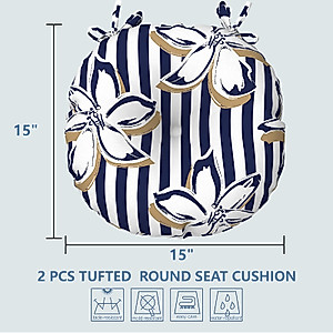 LVTXIII Outdoor All Weather Bistro Seat Cushions, Comfortable Fluffy Tufted Patio Chair Cushions Round 15"x15"x4" Set of 2 for Home Garden Furniture, Clemens Cabana Navy