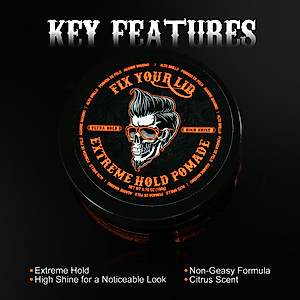 Fix Your Lid Extreme Hold Pomade for Men - Water Based Pomade with High Shine and Strong Hold - Match all Mens Hair Types & Styles - Easy To Wash Out - 3.75 oz