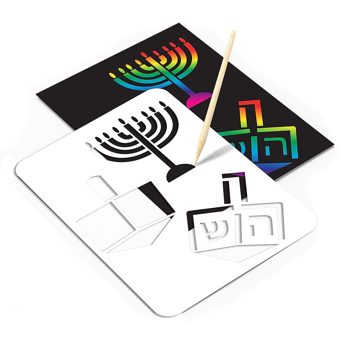 Izzy 'n' Dizzy Hanukkah Scratch Stencil Art Kit - 8" x 6" - Includes Sctatch Stick - Chanukah Arts and Crafts - Gifts and Games