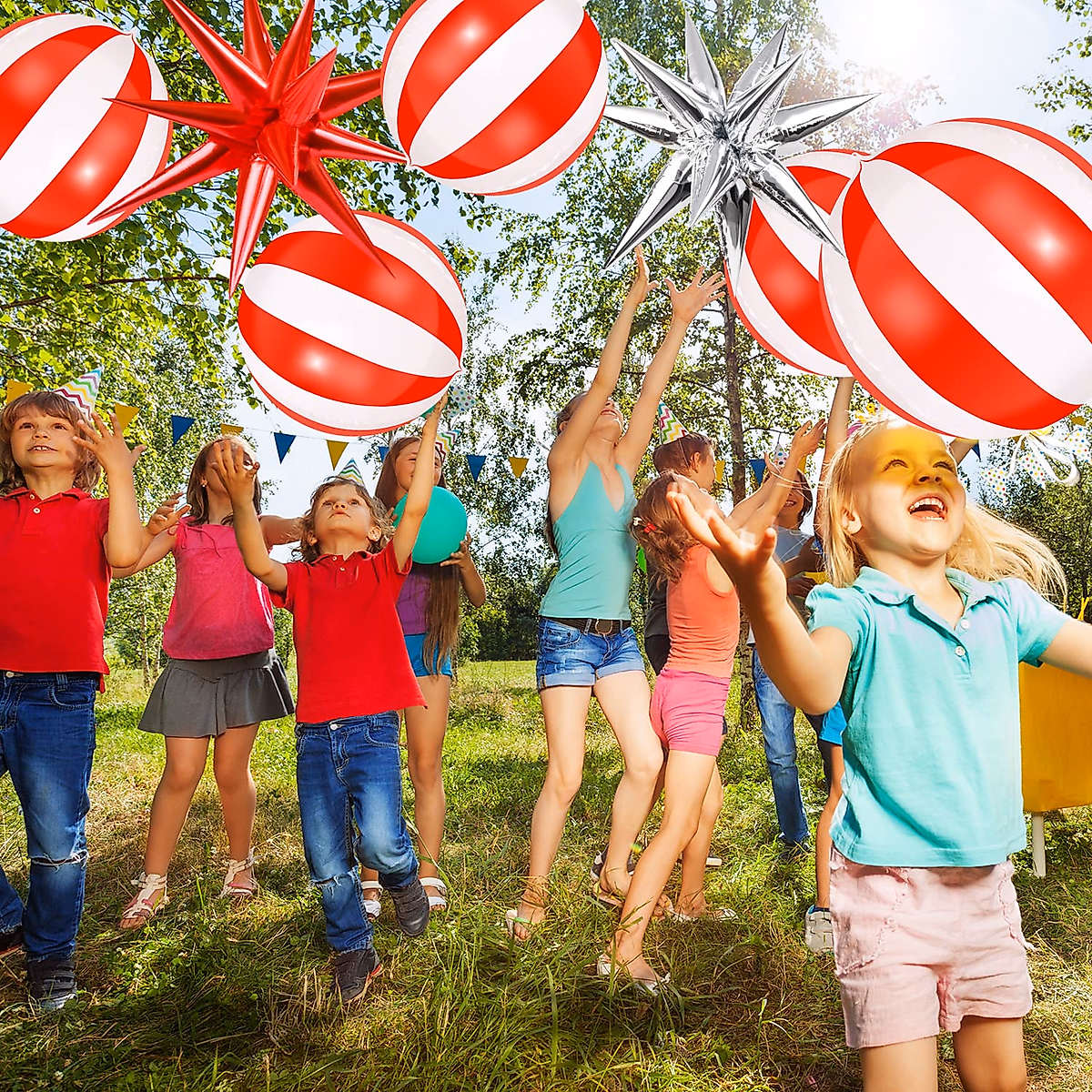 9 Pack Circus Balloons - LIYDE Circus Decorations Star Balloons Circus Theme Party Decorations Carnival Decorations 22 Inch 360 Degree 4D Carnival Balloons (White and Red)
