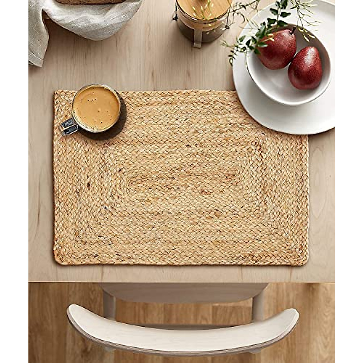 Jaipur Special Hausattire Jute Braided Placemats 13x19 Inches - Natural, Farmhouse Reversible Woven Mats for Kitchen & Dining Table (Set of 4)