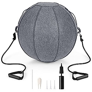 Goplus Yoga Ball Chair, 25.5 Inch Exercise Ball with Cover & Resistance Bands & Handles & Pump for Pilates Stability Balance Training, Ergonomic Posture Ball Sitting Chairs for Office Home(Grey)