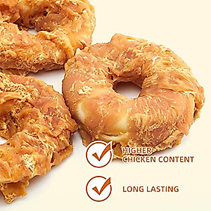 Jungle Calling Dog Treats Long Lasting, Rawhide Chews for Dogs, Chicken Wrapped Rawhide Donuts, Chewy Snacks for Medium Large Dogs