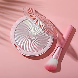 TINTARK 4 inch Supersize Vortex Highlighter Palette for Face Body Cheek,Ultra Shimmer Sparkle Compact,Talc Free,Glow Metallic Glitter Brighten Illuminator,Pink Pearl Powder,Rose Gold,Peach,Champagne