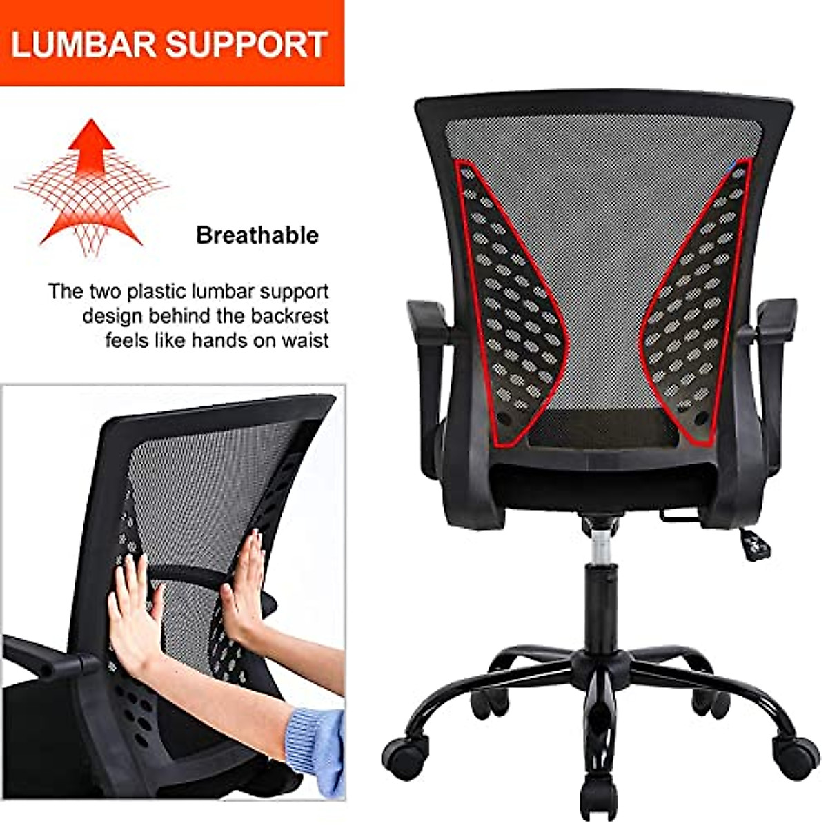 TYNB Home Office Chair Ergonomic Desk Chair Mesh Computer Chair Black Conference Room Chairs with Lumbar SupportCute Desk Chair for Home Meeting Room Office Room, MC-GF411-Black, 19.3x17.7x41.1 in