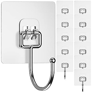 GLUIT ClearMax Large Hooks Heavy Duty 22 lbs Waterproof Adhesive Wall Hooks for Closet Wardrobe and Storage 12 Pack