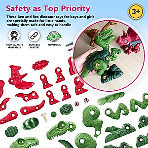 Ben and Bro Dinosaur Toys for Kids 3-5 6 7 8 Years Old, Take Apart Dinosaur Toys for Boys and Girls, STEM Construction Dinosaur Building Kit for Kids with Electric Drill Tool, Great Gift Pack of 3