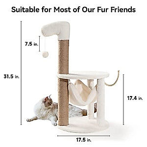 FUKUMARU Cat Scratching Post, 31.5 Inch Cat Tree with Hammock, Unique and Cute Small Horse Cat Tower with Perch for Indoor Cats
