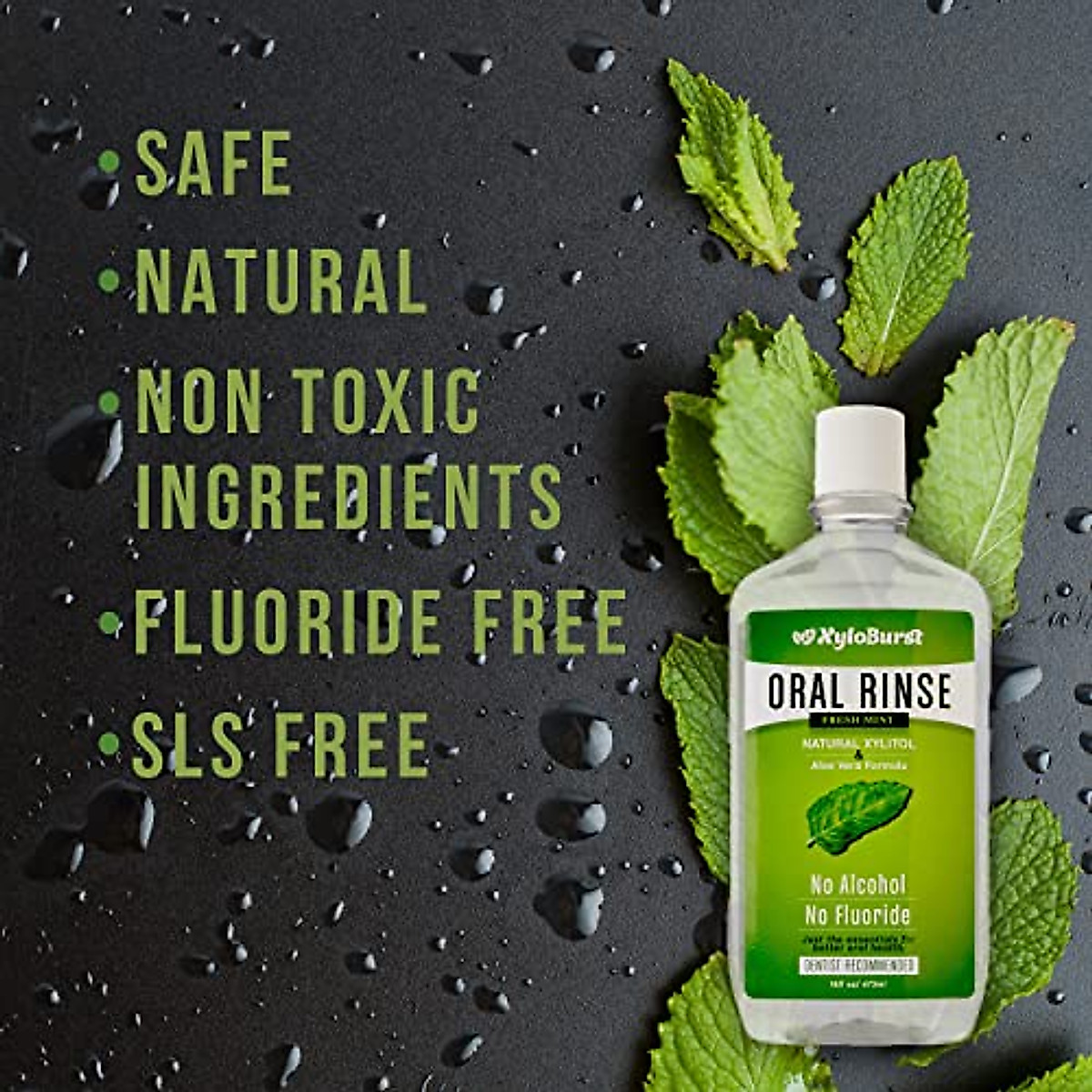 XyloBurst Fresh Breath Oral Rinse Mouth Wash with Natural Xylitol - Alcohol-Free, Fluoride Free, SLS Free Cool Mint (3 Pack 16 Ounce)