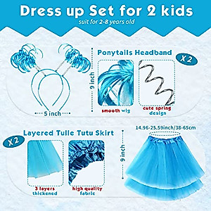 Leyndo 12 Pcs Tutu Women Costume Sets for 2 Girls School Classroom Reading Activities Costume Skirt Arm Socks Gloves Headband(Blue)