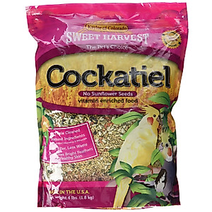 Sweet Harvest Cockatiel Bird Food (No Sunflower Seeds), 4 lbs Bag - Seed Mix for Cockatiels