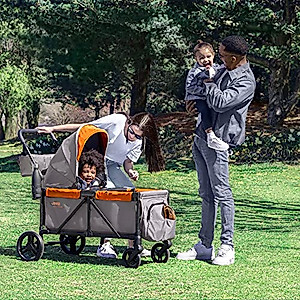 Jeep Sport All-Terrain Stroller Wagon by Delta Children - Includes Canopy, Parent Organizer, Adjustable Handlebar, Snack Tray & Cup Holders, Grey/Bonfire