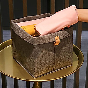 MILILOVE 3Pcs Felt Storage Basket 9x9x10 Cube, Fabric Cloth Storage Bin, Collapsible Organizer with Handle for Cloth Toys Fordable Bin for Bedroom Playroom Office (3)