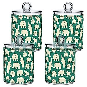 YYZZH Elephant Pattern Cartoon Design 4 Pack Qtip Holder Dispenser for Cotton Swab Ball Round Pads Floss 10 Oz Apothecary Jar Set for Bathroom Canister Storage Makeup Organizer